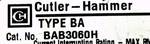 Cutler-Hammer BAB3060H 3 Pole Circuit Breaker 60A 240VAC Bolt On Mount