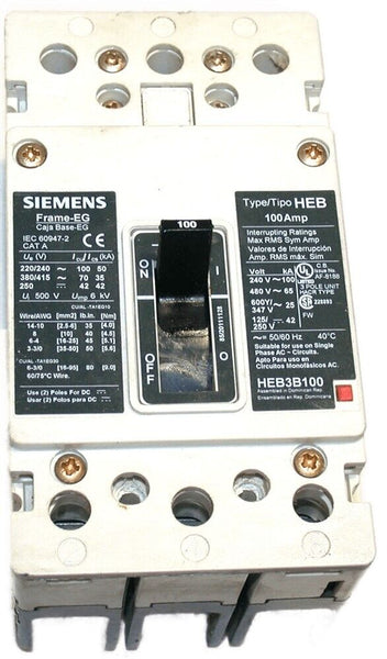 Siemens 100 Amp 3 Pole 600 Volt Bolt-On Molded Case Circuit Breaker HE