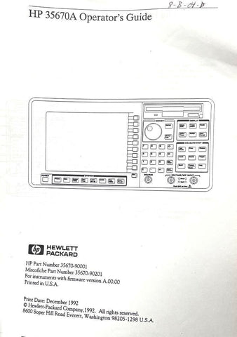 HP 35670A Dynamic Signal Analyzer Operator's Guide | Surplus Select