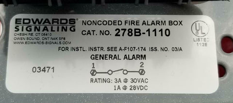 Edwards Signaling 278B-1110 Fire Alarm Station Double Action 1-3 A 30