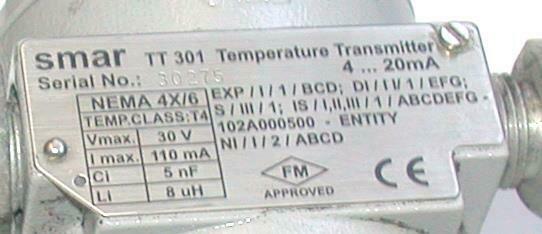 SMAR TT 301 Temperature Transmitter 4-20 mA CLASS T4 30 V