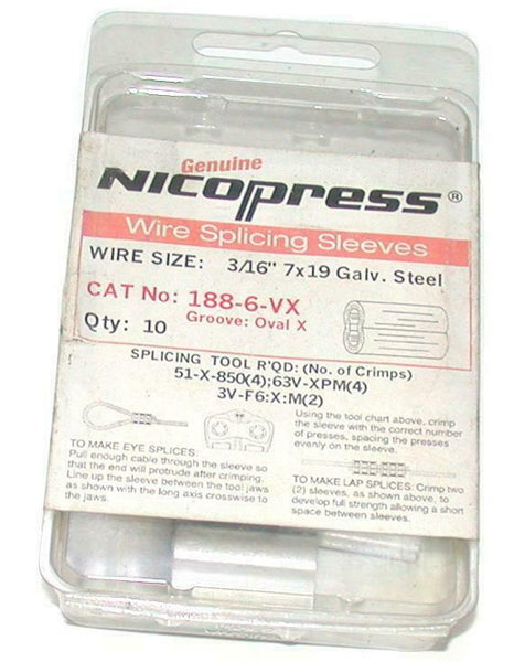 New Box of 10 Nicopress 188-6-VX Aluminum Wire Splicing Sleeves