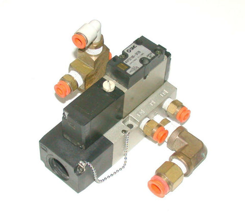 SMC NVFS2100-5FZB SOLENOID VALVE W/FITTINGS AND MANIFOLD
