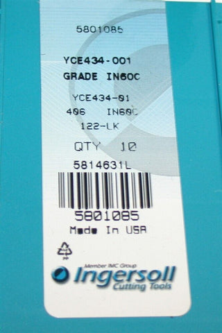 Lot of 10 Ingersoll Carbide Micromill wiper finishing Inserts YCE434-0
