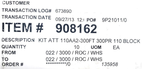 Commscope 110AA2-300FT Patch Panel Kit 300PR 110 Block A-Type Hardware ...