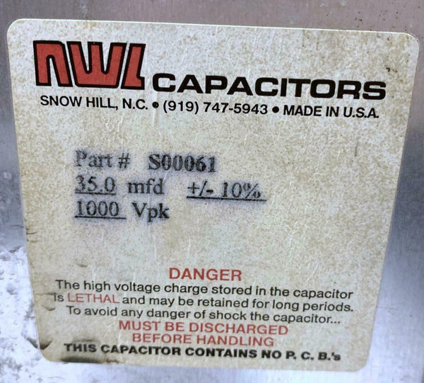 NWL Capacitors S00061 Capacitor 35.0 MFD 1000 Vpk | Surplus Select