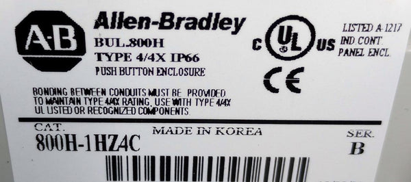 Allen-Bradley 800H-1HZ4C Push Button Enclosure Box W/ 800TC-N374 Light