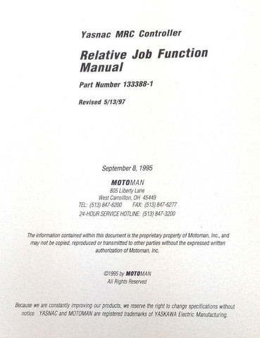 Motoman Yasnac MRC Controller Relative Job Function Manual