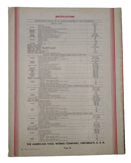 American Tool Works Co. - High Duty Lathes Catalog