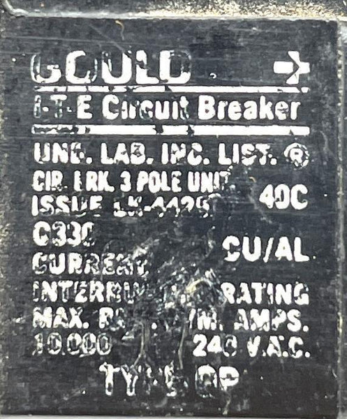 Gould ITE Q330 3-Pole Miniature Circuit Breaker 30A 240VAC 3 Phase Plu