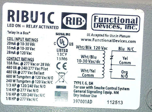 Functional Devices RIBU1C Enclosed Relay 120 VAC Made in USA