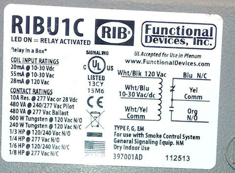 Functional Devices RIBU1C Enclosed Relay 120 VAC Made in USA