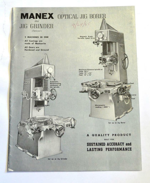 MANEX OPTICAL JIG BORING MACHINE BROCHURE – Surplus Select