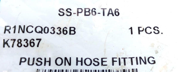 Swagelok SS-PB6-TA6 Push-On Hose End Connection Pneumatic Fitting 3/8 ...