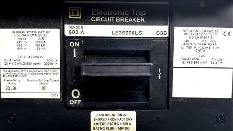 Square D Micrologic LE36600LS Electric Trip Circuit Breaker 600A Ser B ...