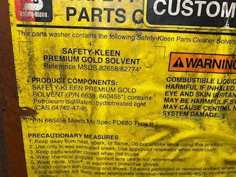 Safety Kleen 660455 Parts Cleaner Solvent Tank 96.5" X 42.5" X 32"