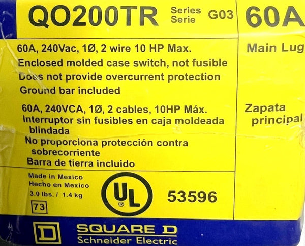 Square D QO200TR Enclosed Molded Case Switch 60A 240VAC
