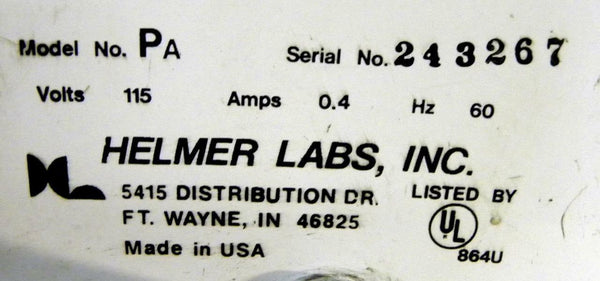 HELMER LABS PA PLATELET AGITATOR 115 VAC @ 0.4 AMPS