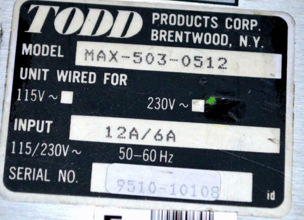 Todd MAX-503-0512 Power Supply 5 VDC @ 80 Amps ±12 VDC @ 10 Amps