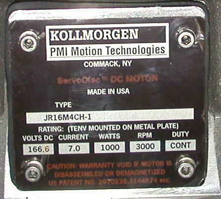 Kollmorgen PMI Motion Industries JR16M4CH-1-1 Servodisc DC Motor 1000