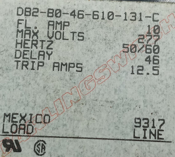 Carlingswitch DB2-B0-46-610-131-C 2 Pole Circuit Breaker 10A 277VAC 50