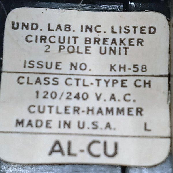 Cutler-Hammer CH250 2 Pole Circuit Breaker 40A 120/240VAC 1 PH Plug In