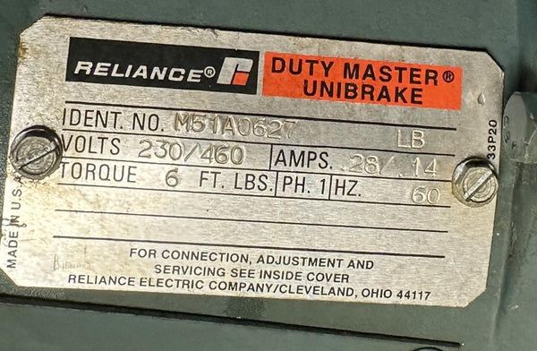 Reliance Electric P56X3163M Motor 3/4 HP 230/460V 3 Phase w/ M51A0627 ...