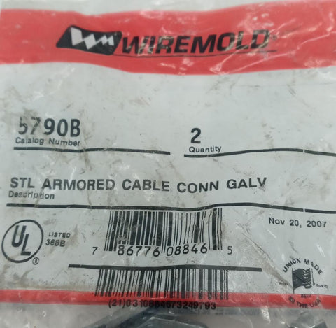 Pack of (2) Wiremold 5790B Steel Armored Cable Connector For 500/700 S