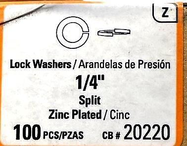 Crown Bolt 20220 Lock Washers 1/4" Split 100PCS Zinc Plated
