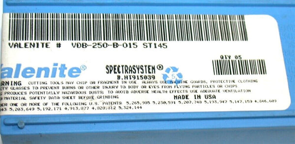 Lot of 5 Valenite Econ-O-Groove VDB Grooving Parting Insert VDB-250-B-