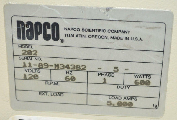 NAPCO 202 WATER BATH 120 VAC @ 600 WATTS