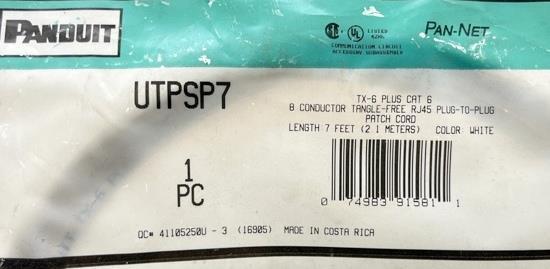 (Lot of 2) Panduit UTPSP7 Cat 6 Cable 8 Conductor RJ45 7 Feet T568B