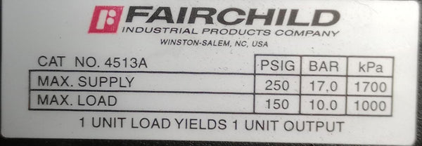 Fairchild 4513A Pneumatic Volume Booster 1:1 Ratio 250PSI Supply 150PS