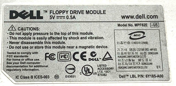 Dell MPF82E Floppy Drive Module 5 Volts @ 0.5 Amps
