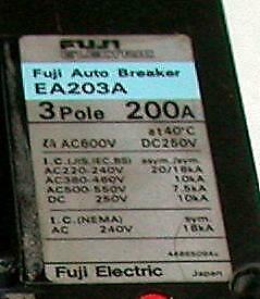 Fuji EA203A 3 Pole 200 AMP Circuit Breaker 600 VAC