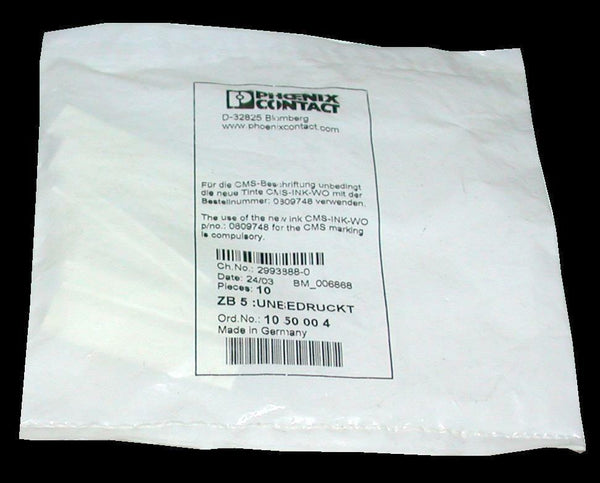 PACK OF 10 NEW PHOENIX CONTACT ZB 5 :UNEEDRUCKT TERMINAL BLOCK LABELS