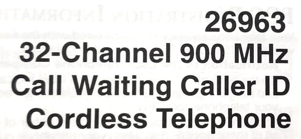 SBC 26963EE2-B Cordless Telephone 32 Channel 900MHz Call Waiting Calle