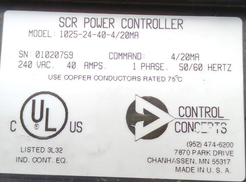 Control Concepts 1025-24-40-4/20MA SCR Power Controller 240VAC 40A 1 P