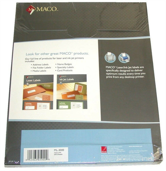 Up to 15 New Boxes Maco 1" x 2 5/8" of 3000 Laser and Ink Jet Labels M