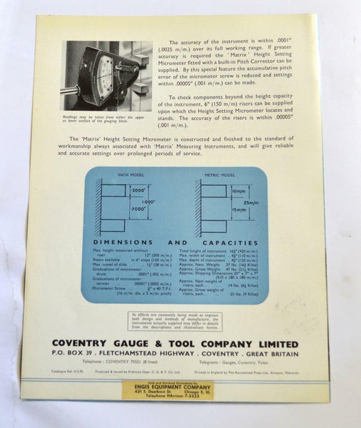MATRIX HSM HEIGHT SETTING MICROMETER BROCHURE