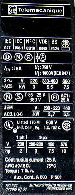 TELEMECANIQUE MOTOR STARTER 12AMP MODEL LP1D12004