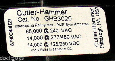 NEW 20 AMP CUTLER-HAMMER CIRCUIT BREAKER 3-POLE MODEL GHB3020