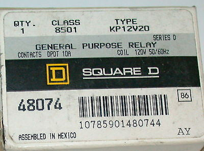 UP TO 2 NEW SQUARE D CONTROL RELAYS 120 V MODEL 8501KP12V20